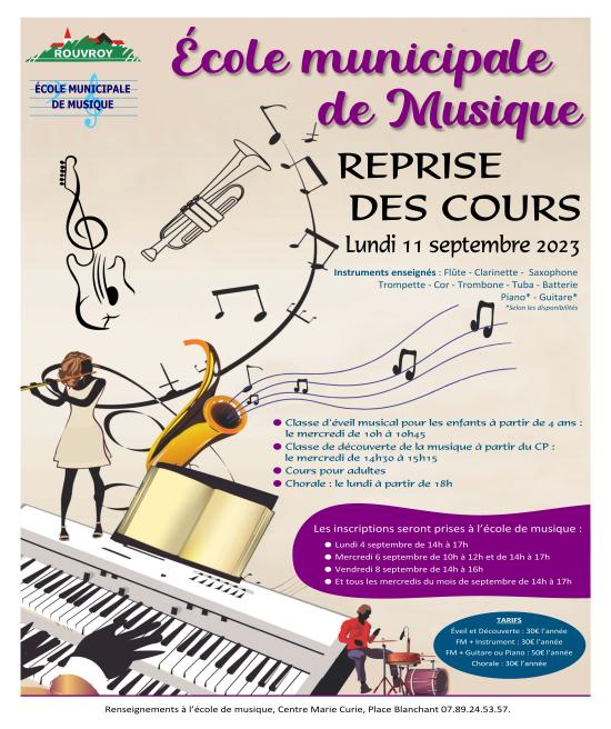 Reprise des cours à l'école municipale de la musique | Ville de Rouvroy